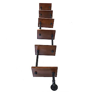 6-Tiers Rustic Floating Wood Shelves Industrial Rustic Iron Pipe, Industrial Bookshelf Modern Ladder Shelf, Vintage Metal Pipes and Wood Shelves, Rustic Display Bookshelf for Storage Collection