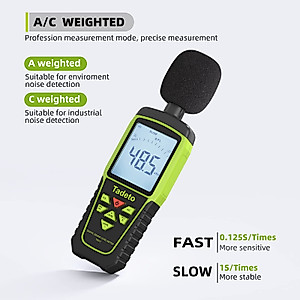 Decibel Meter, Tadeto Digital Sound Level Meter Portable SPL Meter 30dB to 130dB(5 Measurement Range) Backlight LCD Display, MAX/MIN Noise Measurement, Audible and Visual Alarms,Data Hold, A/C Mode