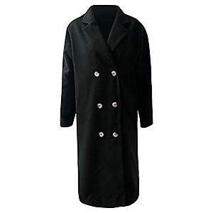 Padaleks Women's Lapel Open Front Long Cardigan Trench Coat Warm Winter Outwear Jackets Double Breasted Overcoat Black
