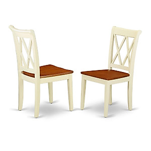 East West Furniture HLCL3-BMK-W 3 Piece Kitchen Table & Chairs Set Contains a Round Dining Table with Pedestal and 2 Dining Room Chairs, 42x42 Inch, Buttermilk & Cherry