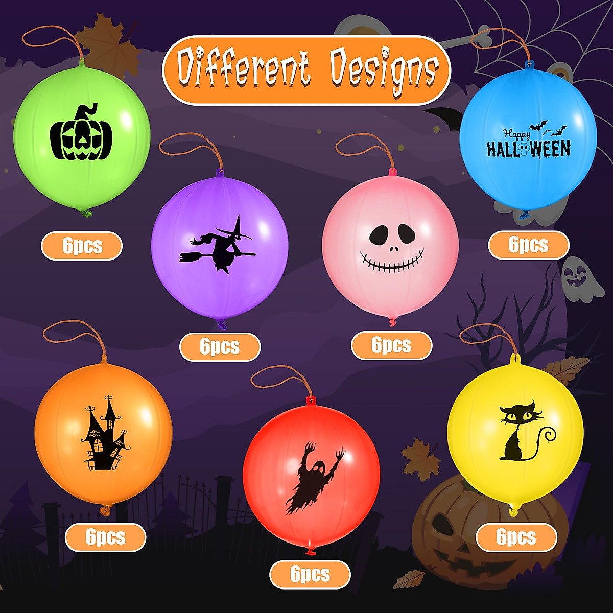 OuMuaMua 42PCS Halloween Punch Balloons for Kids, Halloween Party Game Favors, Halloween Giveaways, Trick or Treat Toys, Halloween Games, Kids Halloween Goodies