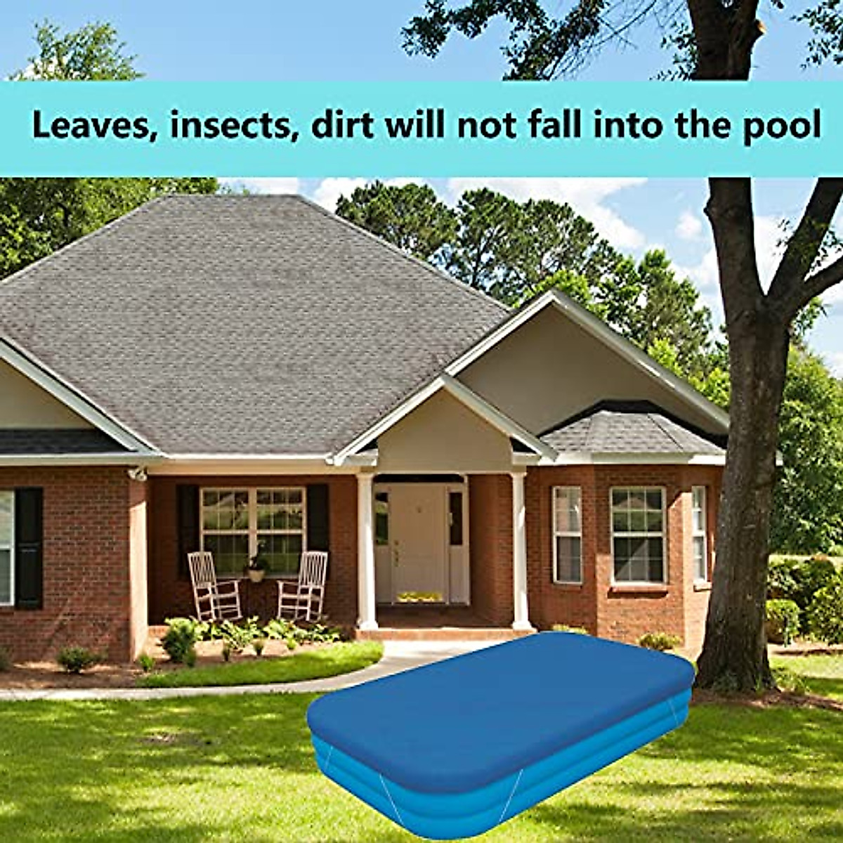 Yoruii Swimming Pool Cover Rectangular 120x72x22 inch Inflatable Pool Cover Cloth Dustproof Rainproof Waterproof Square Swimming Pool Cover for Garden Outdoor Paddling Family Pools Protector 1pack