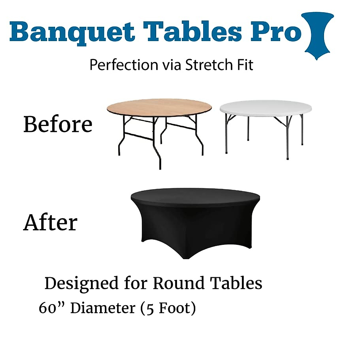 Black 60 Inch 5 Foot Round Stretch Spandex Tablecover