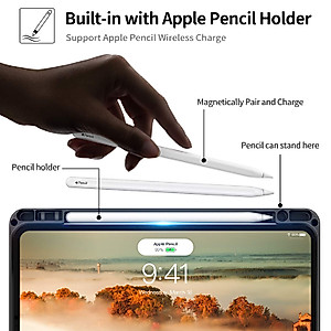 H HOLIMET Case for iPad Pro 11 inch 2022 4th/3rd/2nd/1st Generation 2021/2020/2018 with Pencil Holder PU Leather Protective with Pocket Soft TPU Back Shockproof