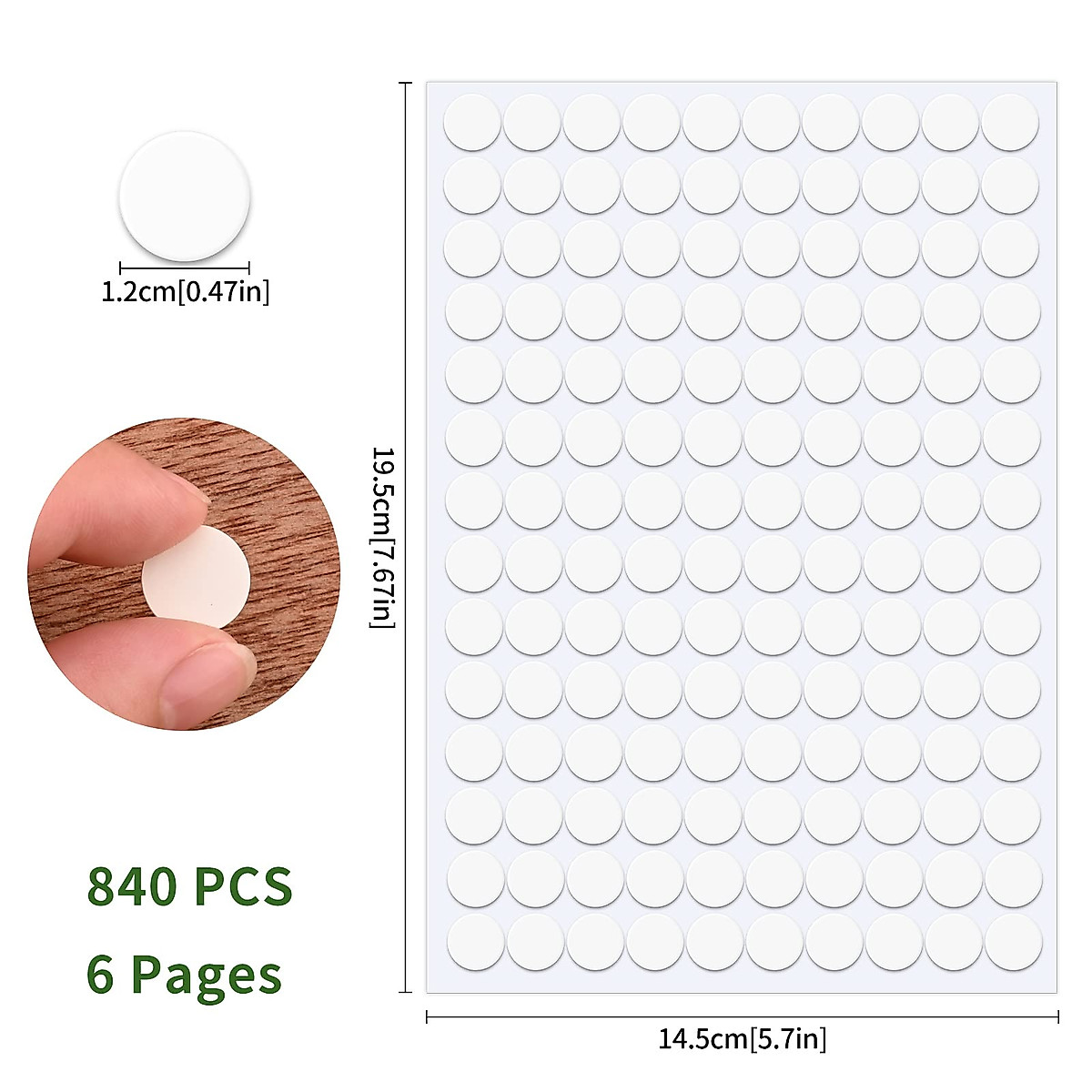 Bekecidi 6 Sheets 324pcs White Self-Adhesive Screw Hole Stickers, Plastic Screw Hole Cover Stickers Dustproof Screw Cap Covers for Wood Furniture Cabinets Screws (21mm)