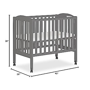 Dream On Me 2-in-1 Portable Folding Stationary Side Crib in Storm Grey, Greenguard Gold Certified, Two Adjustable Mattress Height Positions,Made of Solid Pinewood, Flat Folding Crib