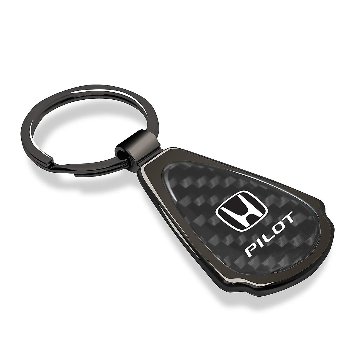 iPick Image Compatible with Honda Pilot Real Black Carbon Fiber Gunmetal Black Metal Teardrop Key Chain