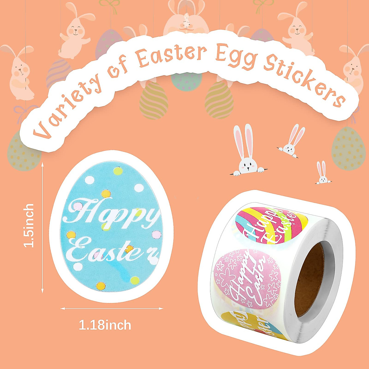 500 Pieces 1.5 Inch Easter Egg Stickers 9 Design Happy Easter Stickers Cute Easter Egg Roll Stickers Waterproof Self Adhesive Label for Kids Easter Gift Party Games Bag Decors