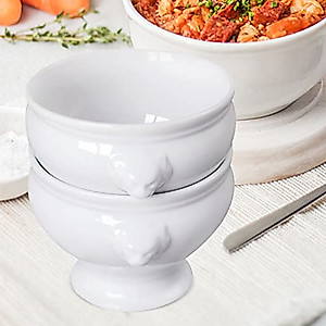 Cinf Ceramic 12 oz Set of 4 Lion Head Porcelain Soup Bowls White Christmas Gifts Microwave Safe Soup and Fruit Home Kitchen
