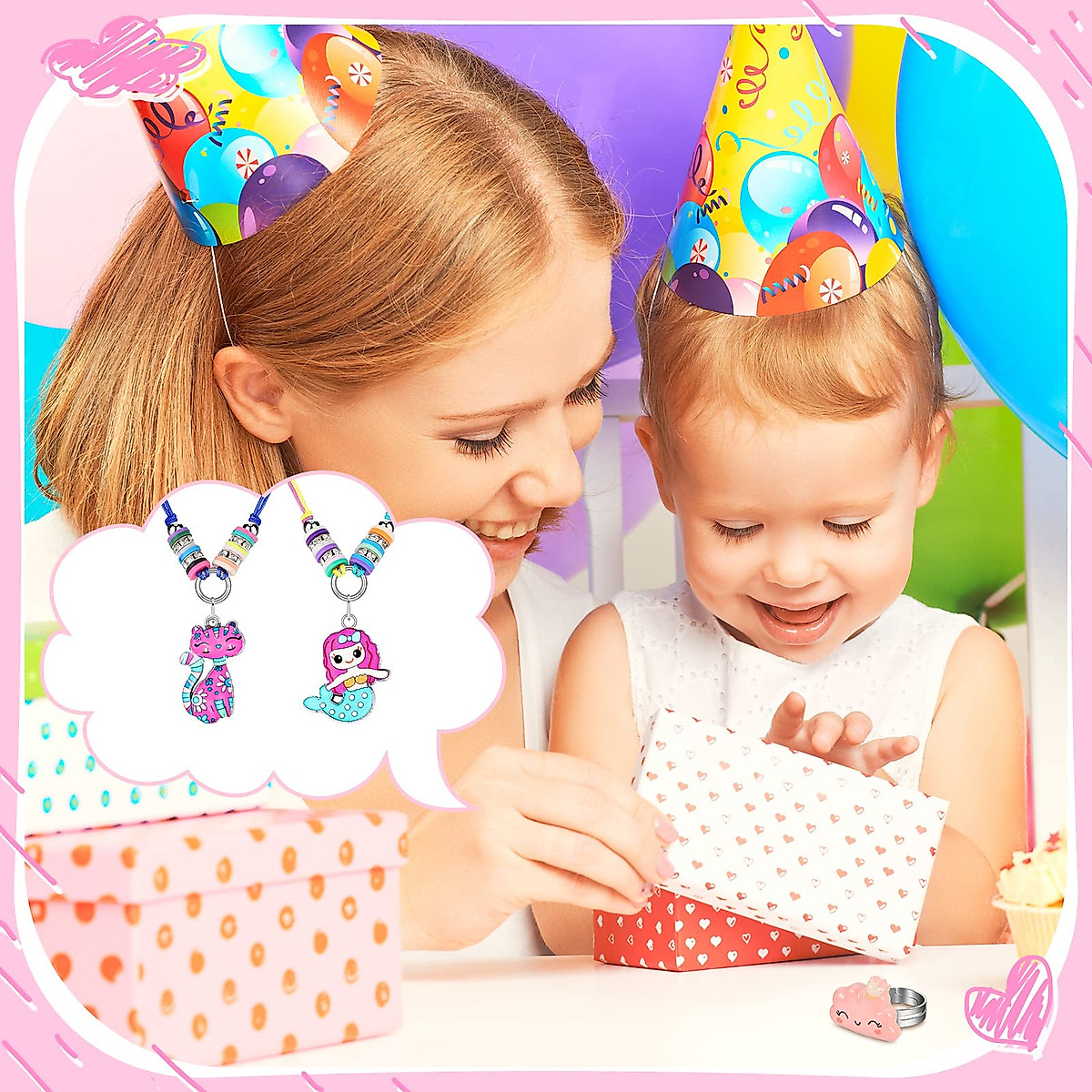 48 Pieces Girls Jewelry Set Adjustable Bracelets Necklaces and Rings Set Pretend Dress up Play Jewelry Party Favors Birthday Gifts for Little Girls Kids Toddler Child Friendship (Cute Style)