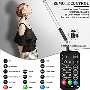 2 Pack RGB LED Video Light Wand Stick, LUXCEO Photography Studio Lighting Kits with 29" to 81" Tripod & Remote Control, Dimmable Photography Light Wand 36 Colors 3000K-6000K