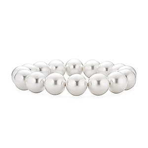 Bling Jewelry Fashion Simple Ball Round Stackable Single Strand Stretch White Simulated Pearl Bracelet For Women For Teen 10MM