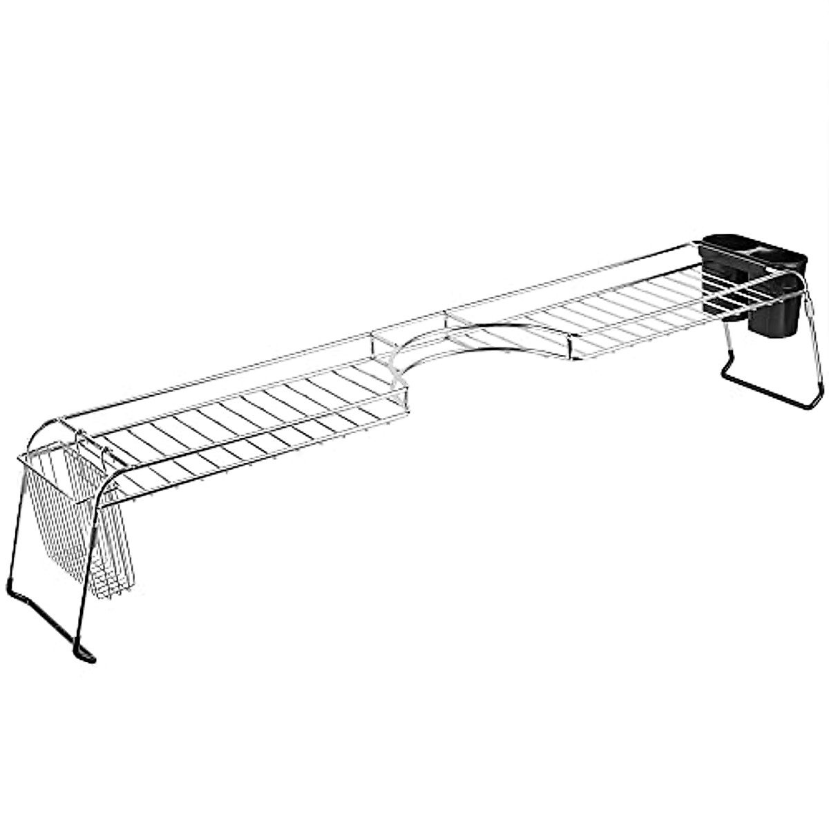 Home Basics Over Sink Shelf, (Chrome) Steel Over The Kitchen Sink Organizer for Soap, Sponges, Scrubbers, and More | with Cutlery Holder