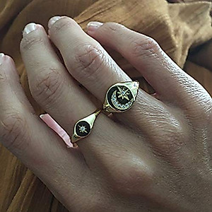 ATJMLADYJEWELRY Classic women finger jewelry Gold plated moon star engraved star signet ring 6 7 8 (8)