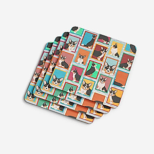Caroline's Treasures MLM1112FC Lots of Tricolor Cardigan Corgi Foam Coasters Set of 4 Cup Coasters for Indoor Outdoor, Tabletop Protection, Anti Slip, Mouse pad Material