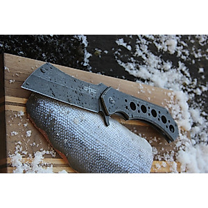 S-TEC 12-inch Rugged Chef Field Tactical Folding Cleaver (Stonewashed)