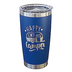 Happy Camper 20oz Coffee Tumbler (Royal Blue), Coffee Mug for Dad, Stainless Steel Travel Mug with Lid