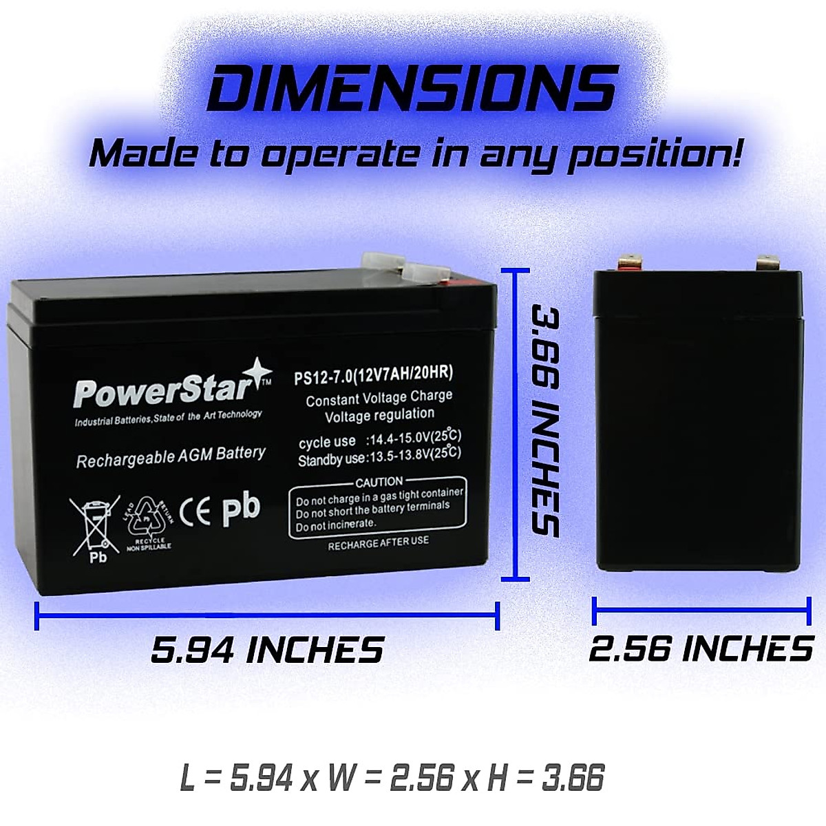 PowerStar PS12-7 12V 7Ah Rechargeable Maintenance Free SLA/AGM Backup Battery for SEC1075