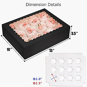qiqee Black 12 Cupcake Boxes with Window 16-Packs Cupcake Box 13"x10"x3.5" Cupcakes Carrier, 12 Cupcake Containers