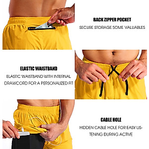 Pudolla Men’s 2 in 1 Running Shorts 5" Quick Dry Gym Athletic Workout Shorts for Men with Phone Pockets(Flame Orange Large)