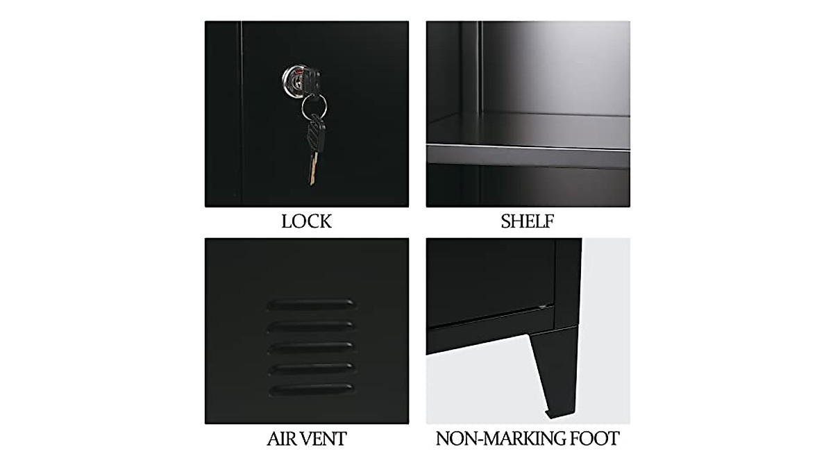 Secure Metal Locker Storage Cabinet with Lock & 3 Shelves
