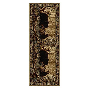 Fern Bear Novelty Lodge Pattern Beige Runner Rug, 2.7' x 7'