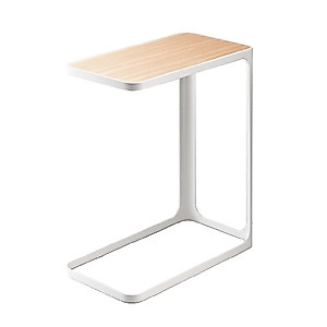 Yamazaki Home Small Metal and Wood Bedside Compact Side Table for Modern Living Room - Narrow C Shaped Slim End Table Steel One Size White