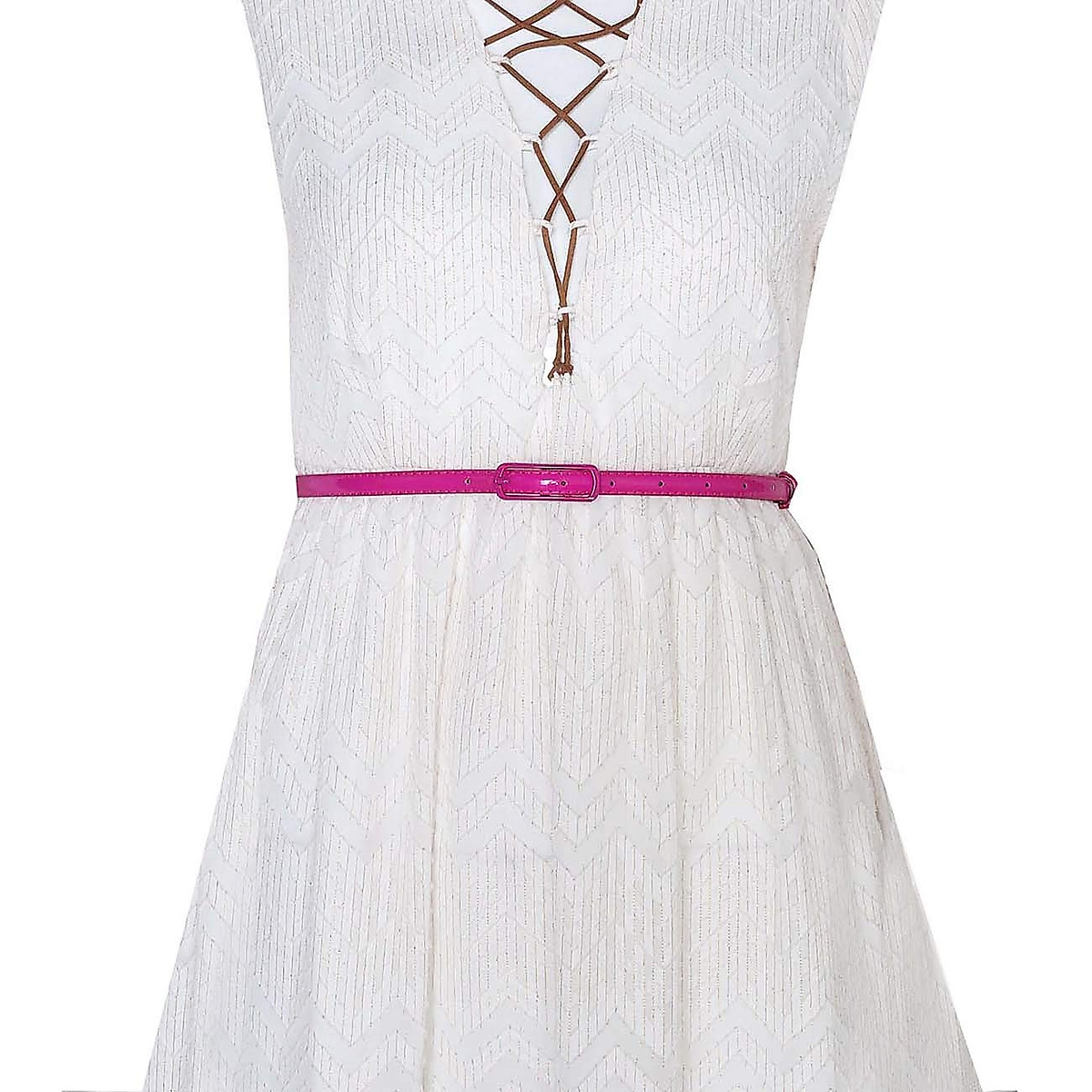 Selighting Women's Solid Color Faux Leather Skinny Belts for Dresses (One Size, Rose)