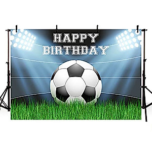 AIBIIN Soccer Birthday Party Backdrop Soccer Field Photo Background Soccer Party Decorations Backdrop for Men Football Field Green Grass Photography Background for Boys Kids Cake Table Vinyl 7x5ft