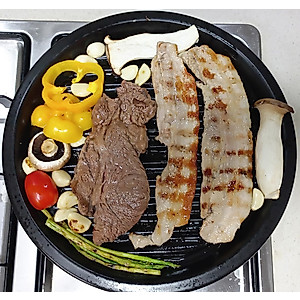 GREATUS Korean Dojagi Grill Pan 13 Inches, Stoneware Ceramic Griddle Indoor Outdoor Stovetop Nonstick BBQ Oven Dishwasher safe PTFE PFOA free