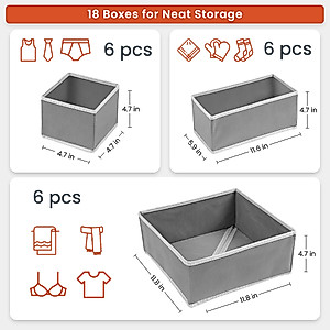 RFAQK Dresser Drawer Organizers Clothes-18 Pack Dresser Organizer for Underwear-Nursery Clothes Organizer for Baby-Closet Dresser Drawer Dividers and Storage Bins for Bra,Towels,Socks,Pants,Belt,Tie