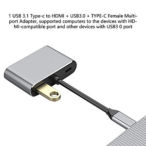 Type C USB 3.1 to USB-C 4K HDMI-Compatible USB 3.0 Adapter 3 in 1 Hub, Gray