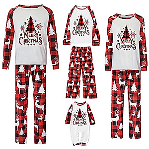 Matching Family Christmas Pajamas 2023 Christmas Pajamas for Family Plus Size Family Christmas Pajamas Red Plaid Family Christmas Pjs Matching Sets Funny Elk Reindeer Matching Christmas Pjs for Family