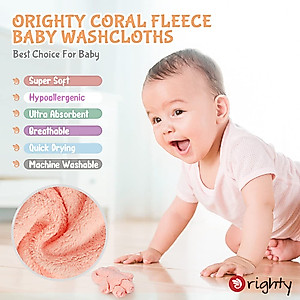Orighty Baby Washcloths 50-Pack, Microfiber Coral Fleece Baby Face Towels, Soft and Absorbent Wash Cloths for Newborns, Infants and Toddlers, Gentle on Delicate Skin for Face Hands and Body, 7x9 Inch