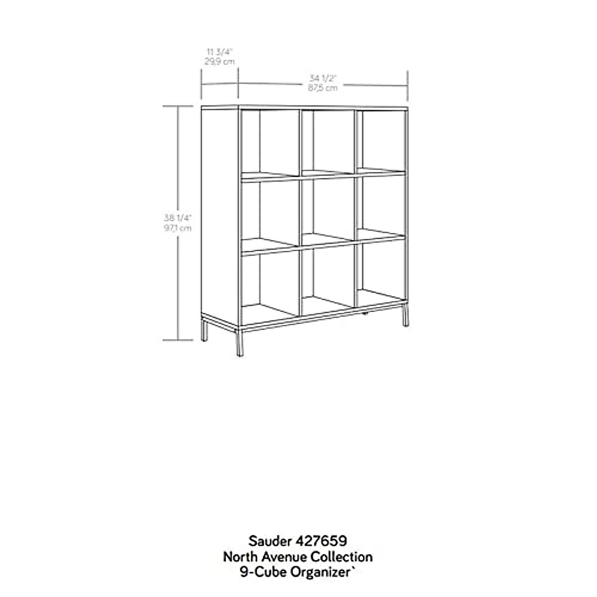 Sauder North Avenue White 9-Cube Cubby Organizer Bookcase, White Finish