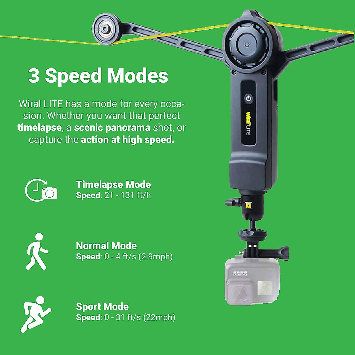 Wiral LITE Cable Cam with Remote for Action Cameras Insta360 X4/X3/X2/ One RS/R, GoPro 11/10/9, Smartphones and DSLR Mirrorless Cameras up to 3.3LBs - Film Moving Shots Even Where Drones Can't Go