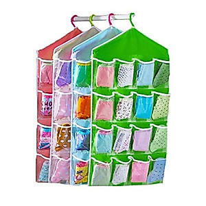 POPETPOP Socks Bra Rack Hanger Organizer Hanging Pockets Over The Door: 16 Clear Pockets Hanging Closet Storage Bag Shoe Underwear Sock Bra Organizer Underwear Sock Storage Organizer