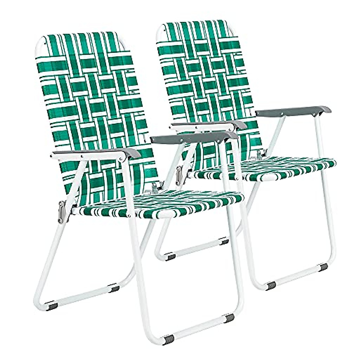 AFFAVON Folding Lawn Chairs Patio Chairs Beach Chairs 2 Packs - Lightweight, Sturdy, Comfortable, Portable, and Stylish Webbed Camping Chairs for Yard, Garden (Light Green)