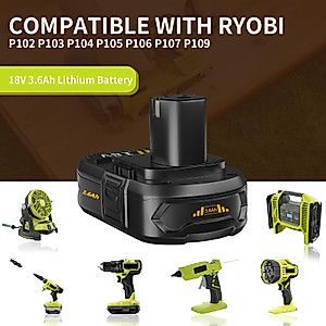 FERRYBOAT 2Pack 18V 3.6Ah P102 Replacement for Ryobi 18V Battery Compatible with Ryobi 18 Volt Lithium Battery P103 P104 P105 P107 P108 P109 P122 Cordless Tool