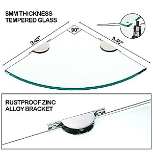 AlaKong Set of 4 Bathroom Corner Glass Shelf Tempered Glass Shelves for Shower Wall Corner Caddy Basket Triangle Wall Shower Shelf Shampoo Bottle Holder No Drilling Adhesive Wall Mount Bathroom Shelf