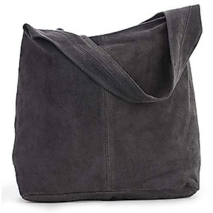 LiaTalia Womens Large Italian Suede Leather Single Shoulder Strap Hobo Slouch Bag with Storage Bag [Dark Grey (Plain)]