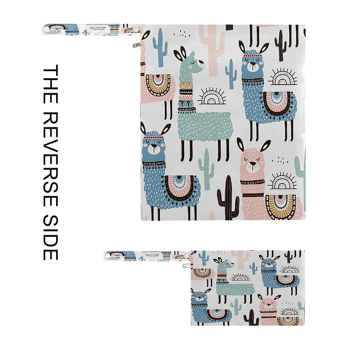 AUUXVA 2pcs Wet Dry Bags Waterproof Tropical Cactus Llama Alpaca Cloth Diaper Bag Reusable with Two Zippered Pockets Travel Beach Pool Daycare Items Yoga Gym Washable Bag for Swimsuits Wet Clothes