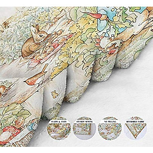 The World of Rabbit Large Vintage Illustration Fleece Blanket Soft Plush Throw TV Blanket Bedding Flannel Throw Shawls and Wraps Lightweight for Bed Couch Chair Travel, 59"x78.7"