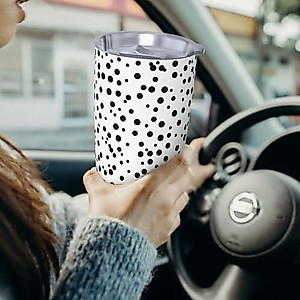 WXZYFP Car cup (single silver rim), can use a straw or drink directly, easy to use.Black And White Polka Dot