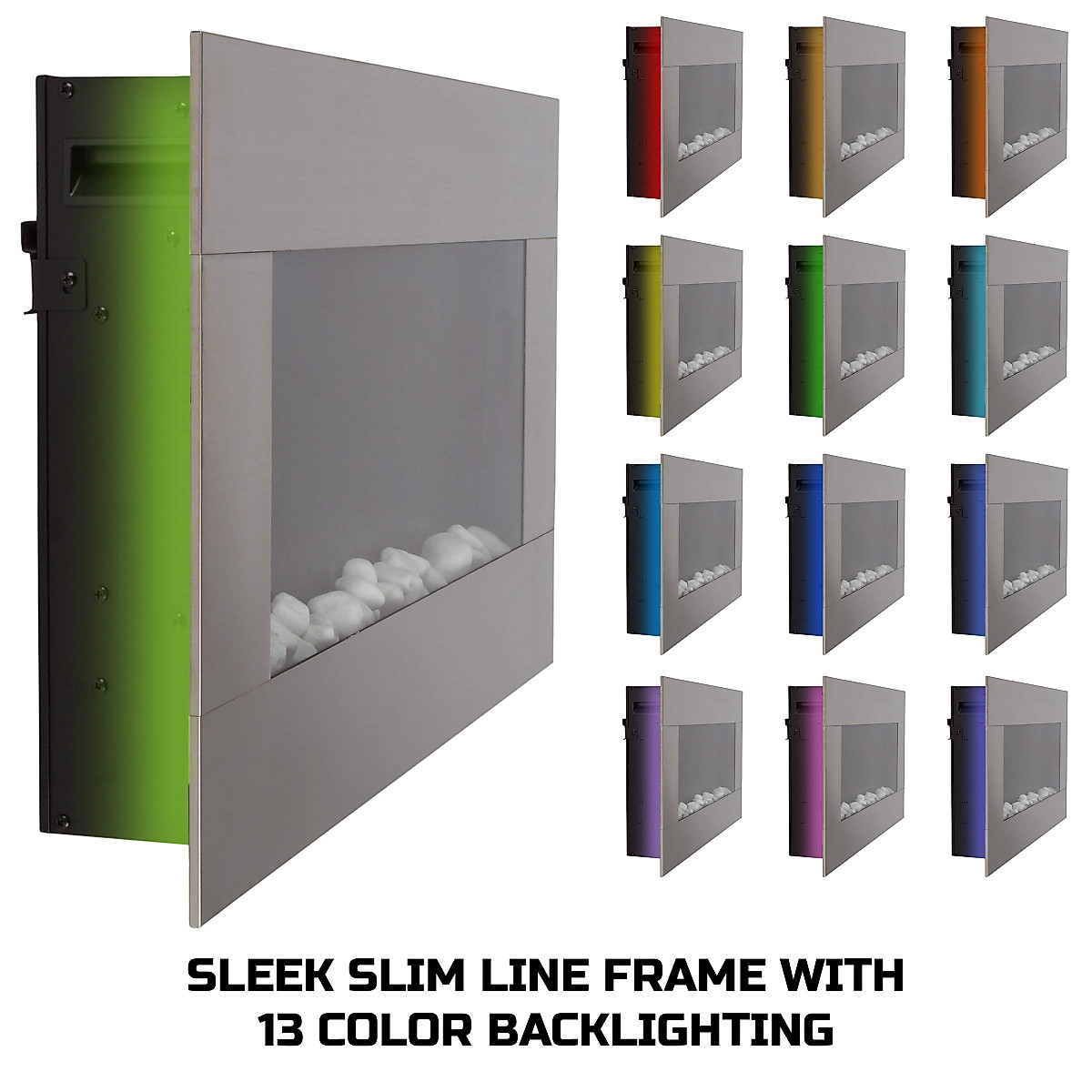 31-Inch Electric Fireplace - Front Vent, Wall Mounted, 13 Backlight Colors, Adjustable Heat and Remote Control by Lavish Home (Silver)