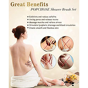 Dry Brushing Body Brush, POPCHOSE Dry Brush, Exfoliating Body Brush, Natural Bristle Shower Brush for Body Flawless Skin, Cellulite Treatment, Lymphatic Drainage, Blood Circulation Improvement