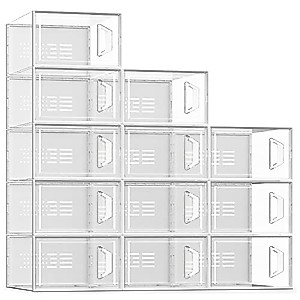 SEE SPRING Large 12 Pack Shoe Storage Box, Shoe Organizer for Closet, Clear Plastic Stackable Shoe Boxes, Space Saving Foldable Sneaker Shoe Rack Containers Bin Holder (Clear)