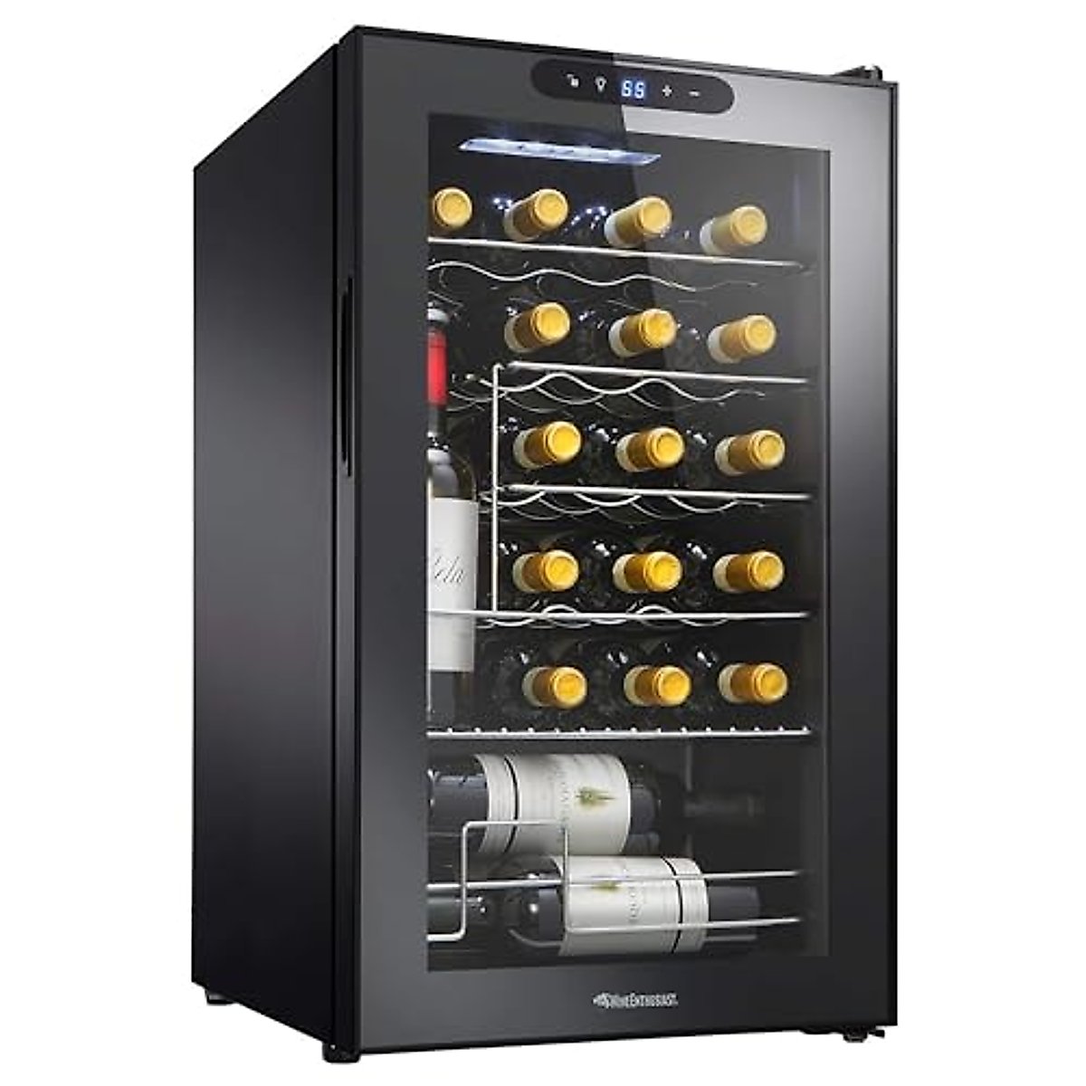 Wine Enthusiast 24-Bottle Compressor Wine Cooler with Upright Bottle Storage - Freestanding Wine Refrigerator with Digital Touchscreen and LED Temperature Display