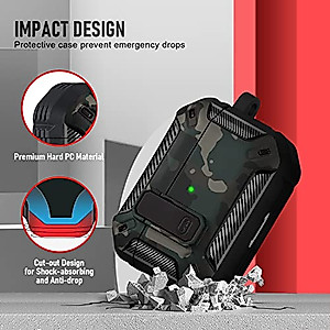 Youskin Airpod Pro 2nd Generation Case Secure Lock Clip Case,Carbon Fiber Military Armor Series Full-Body Rugged Hard Shell Airpod Pro 2 Case for Men Women with Keychain,Green Camo