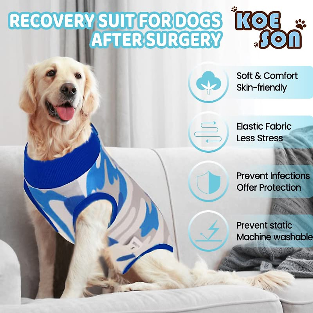 KOESON Dog Recovery Suit, Spay Suit for Female Dog Pet Onesie for Surgery Female Anti-Licking, Dog Surgical Recovery Suit for Abdominal Wounds Dog Cone Alternative After Surgery Blue Camo 2XL